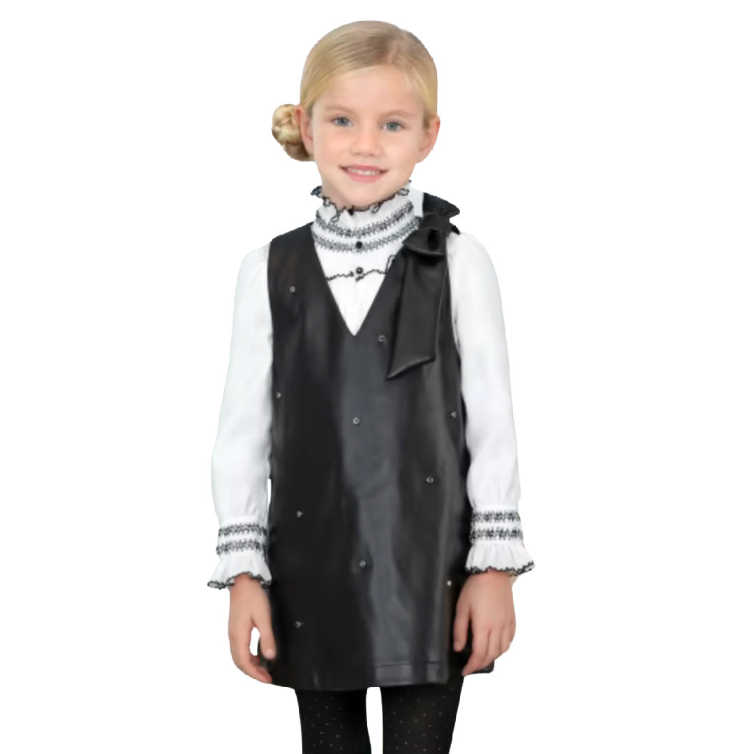 ABEL AND LULA FAUX LEATHER PINAFORE – Juno Kid's Clothes