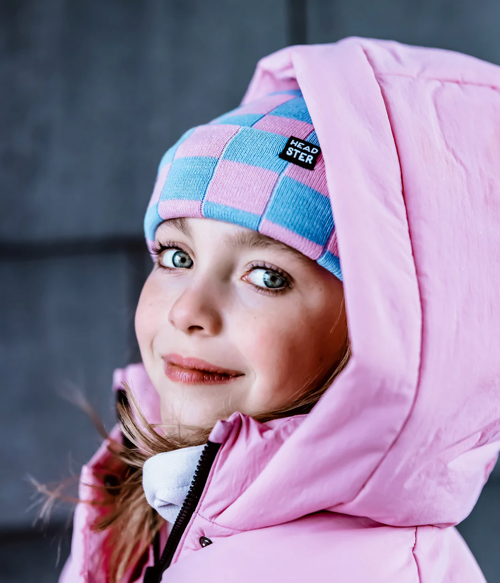 HEADSTER 'CHECK YOURSELF' BEANIE - PINK AND PURPLE – Juno Kid's Clothes